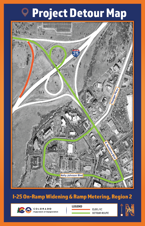 I-25 on-ramp widening and metering detour map in El Paso County — Colorado Department of ...